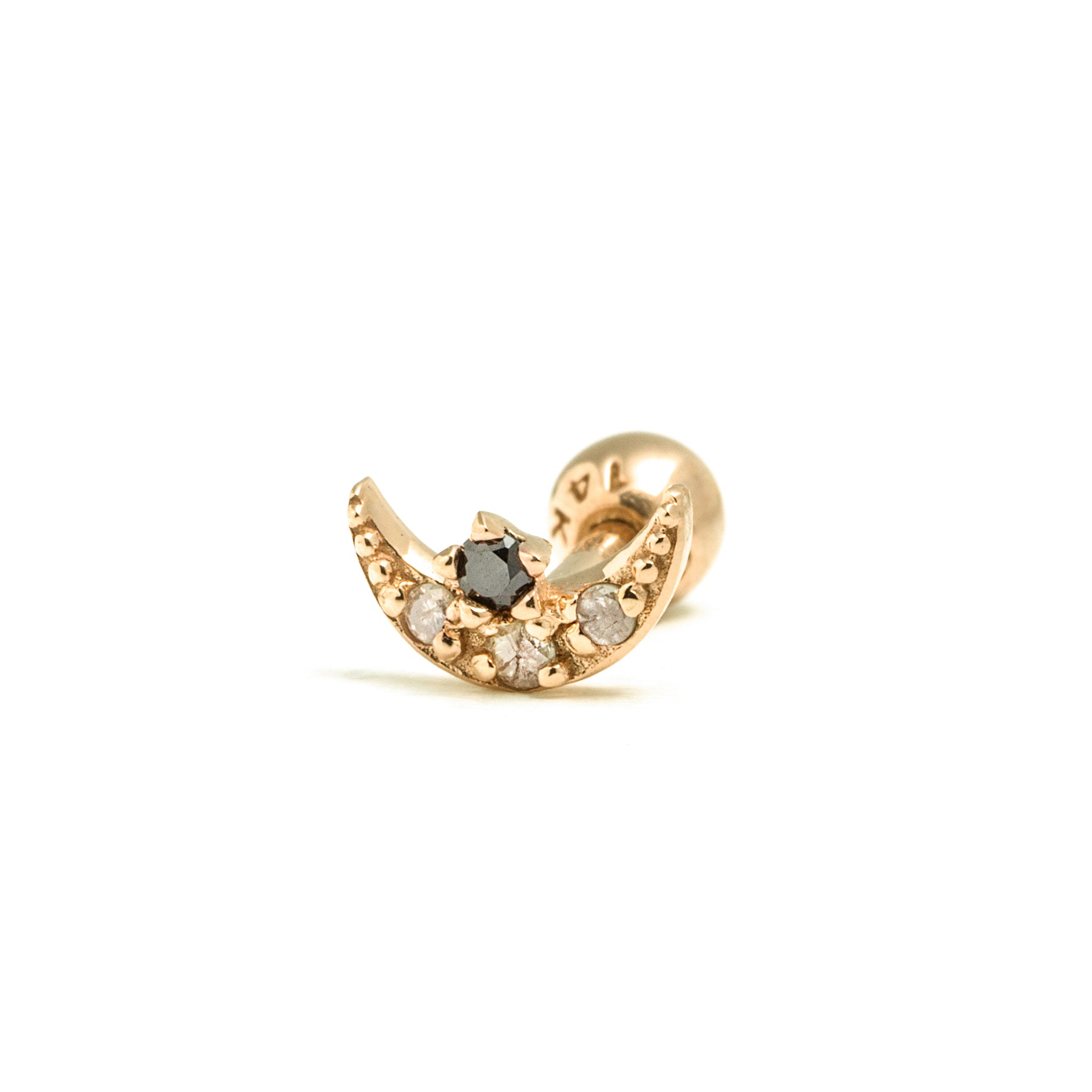 14k gold black&grey diamond moon piercing | Lodagold